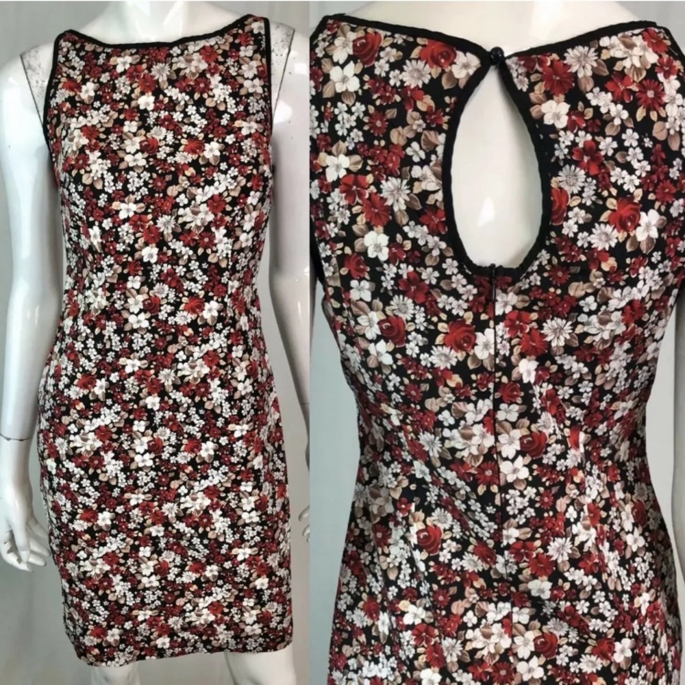 Cdc 90s Grunge Floral Keyhole Sheath Stretch Dress - Gem